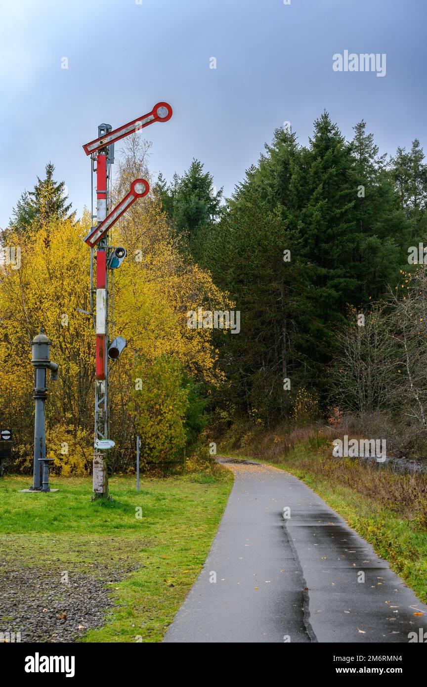 Old mechanical train signaling installation next to former train tracks ...