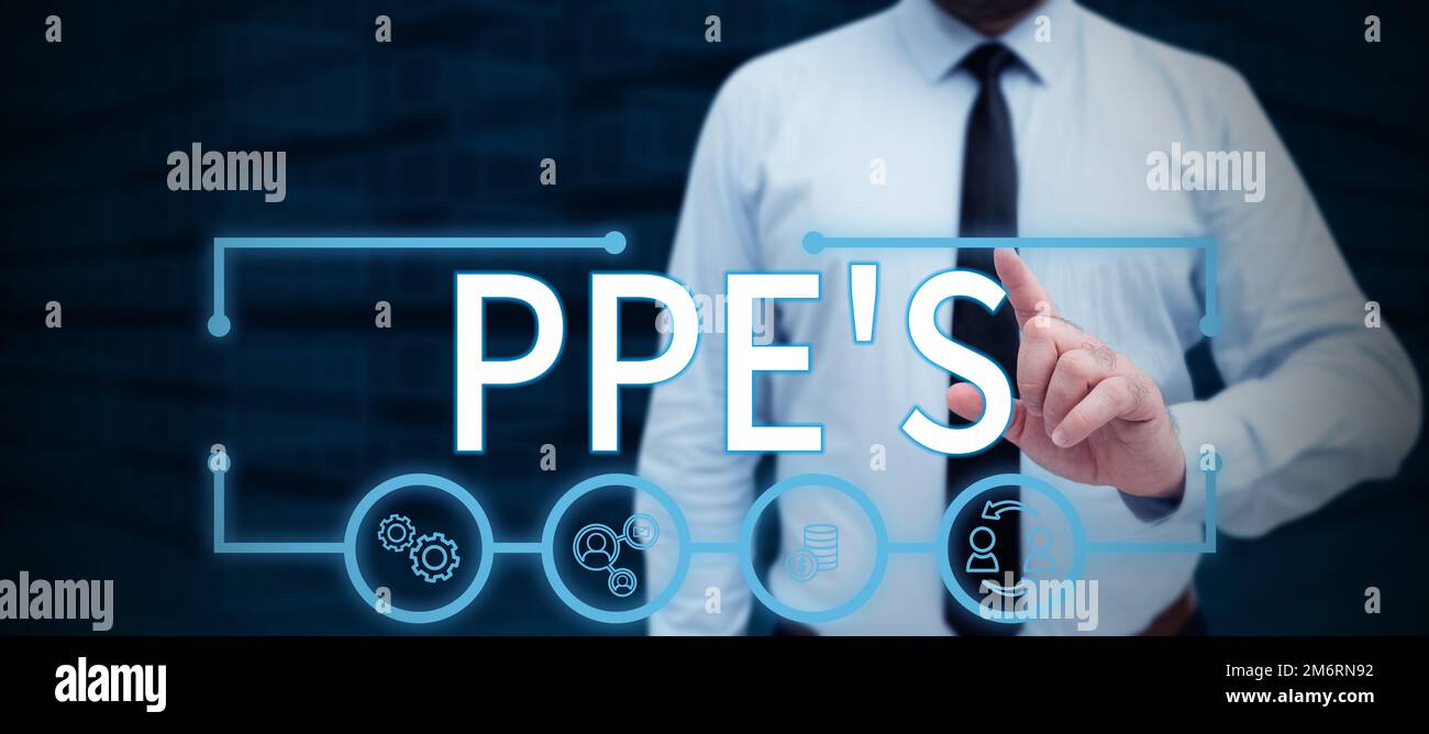 Hand writing sign Ppe's. Business overview Specialized equipment for ...