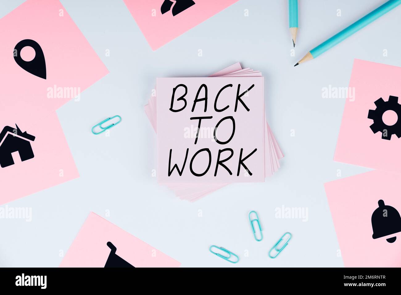 Text caption presenting Back To Work. Business showcase Returning to ...