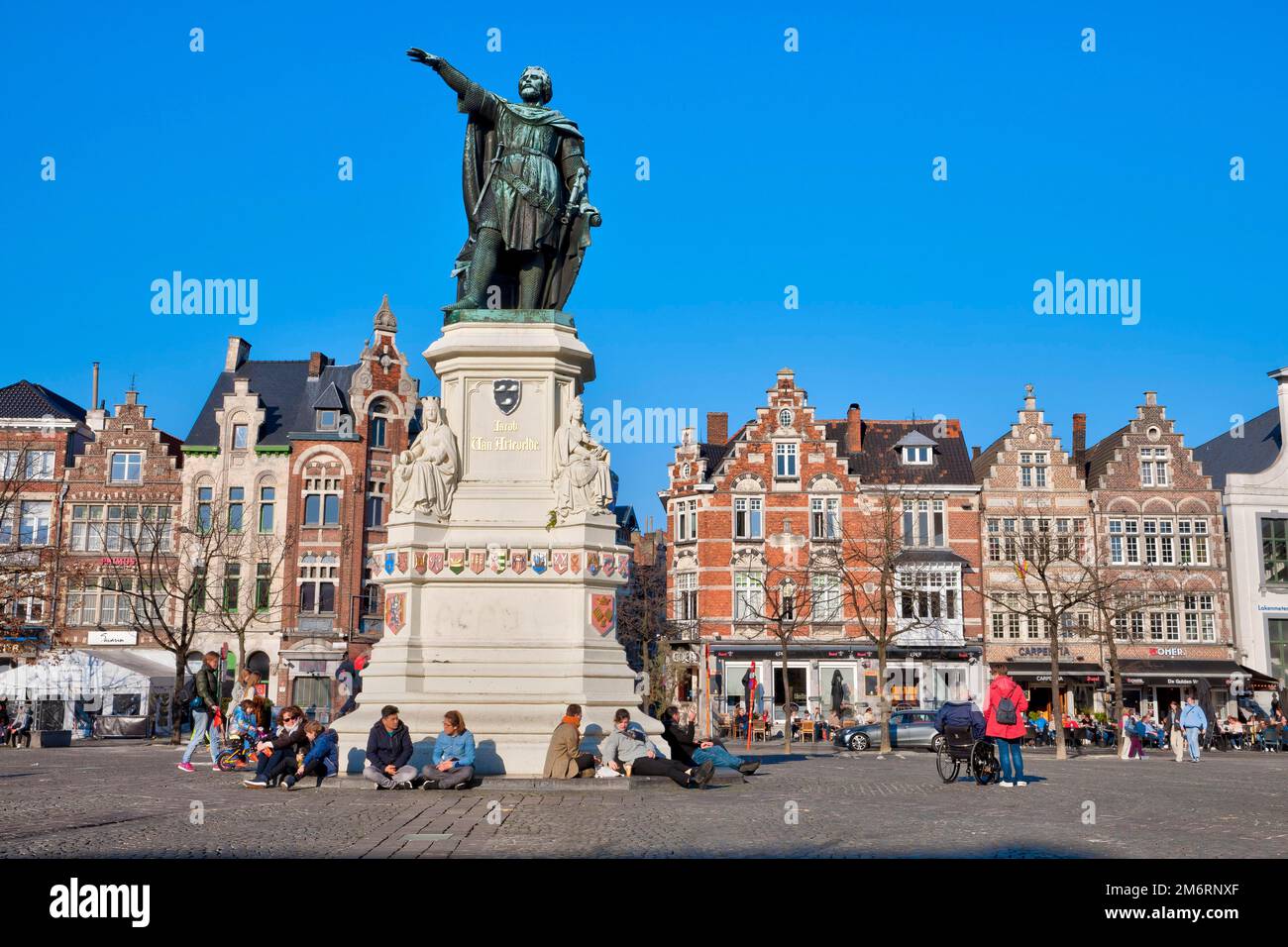 Vrijdagmarkt Square with Jacob Van Arteveld Sculpture and Traditional Houses in the Old Town ...