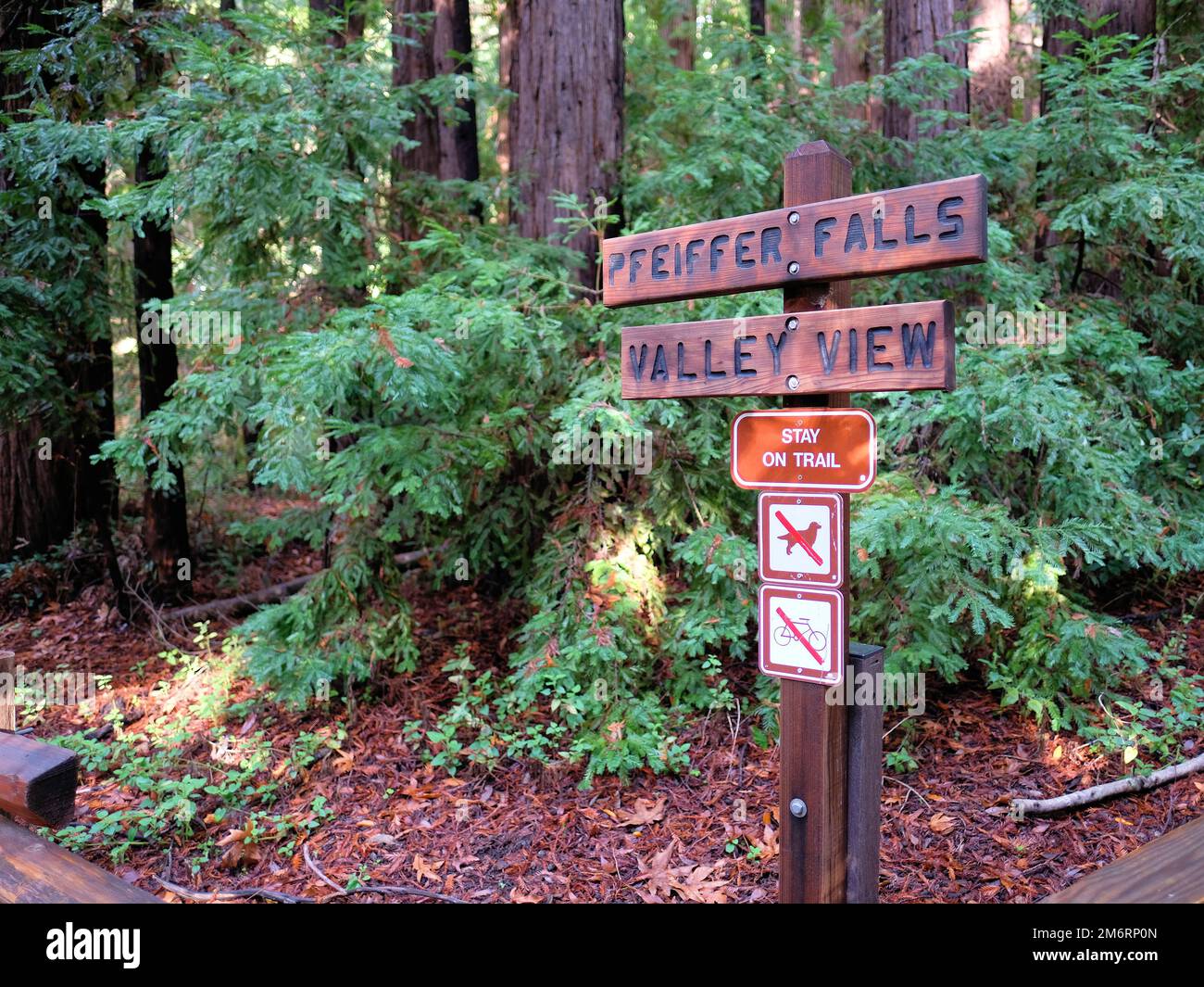 Hiking trail signs and markers at Pfeiffer Big Sur State Park in ...