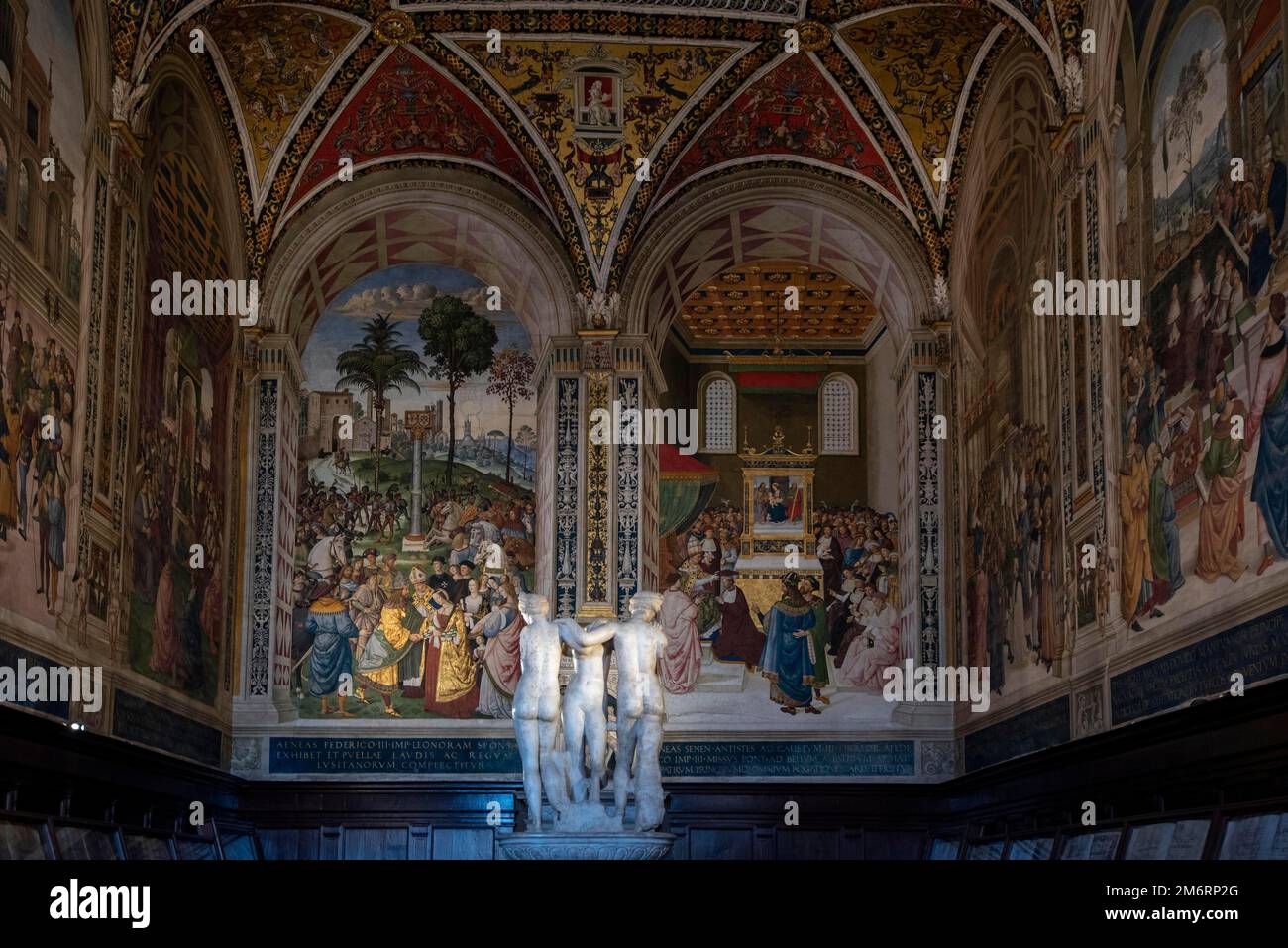 Piccolomini Library in Siena Cathedral, ceiling vault with frescoes on ...