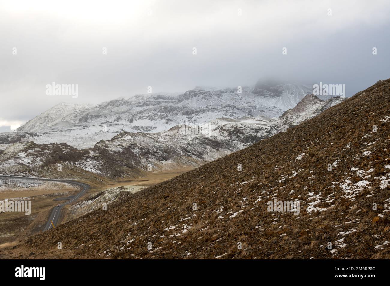 High quality roads among and around the mountains with the first snow ...