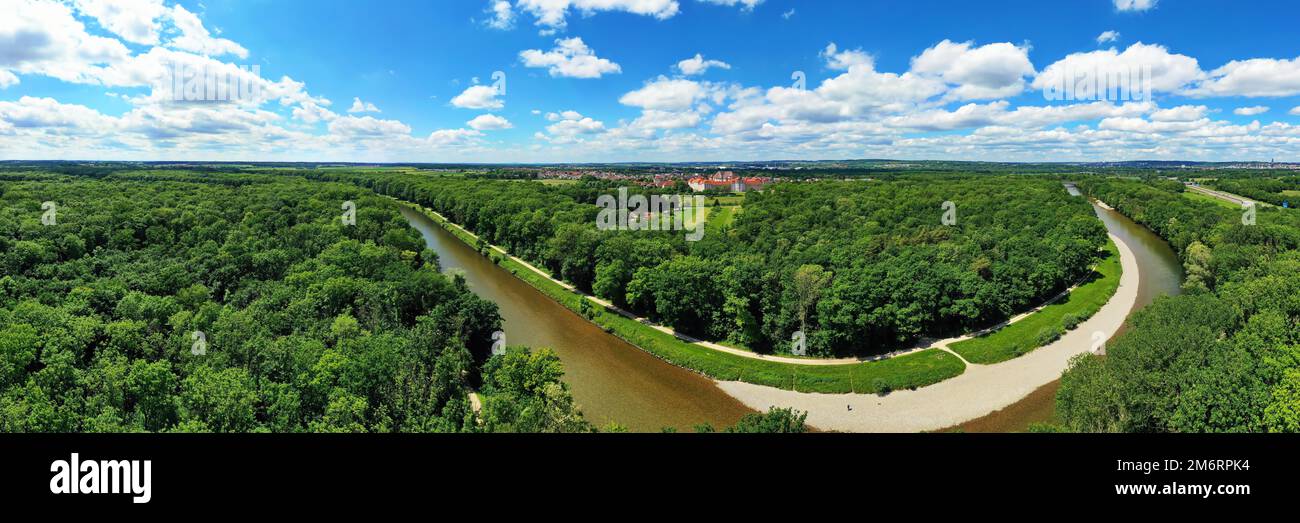 Aerial view of Wiblingen Monastery on the river Iller in fine weather ...