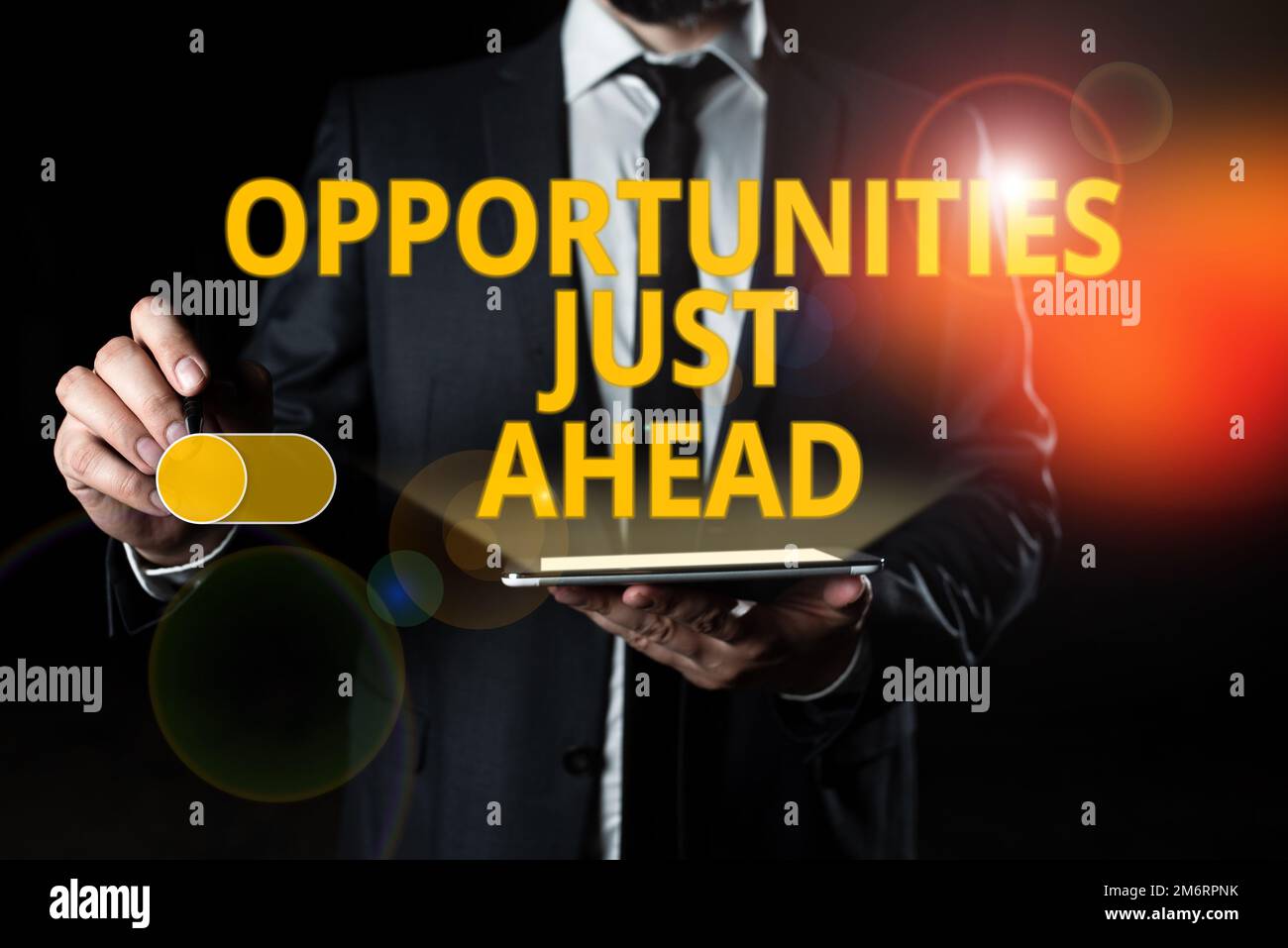 Text caption presenting Opportunities Just Ahead. Business concept set ...