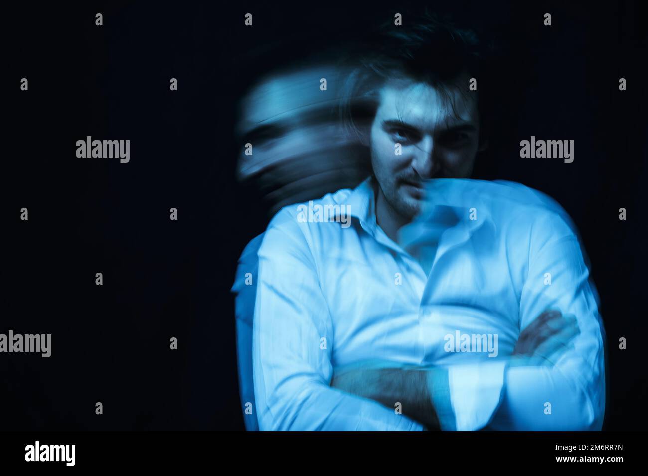schizophrenic portrait of psychopathic man with mental disorders in ...