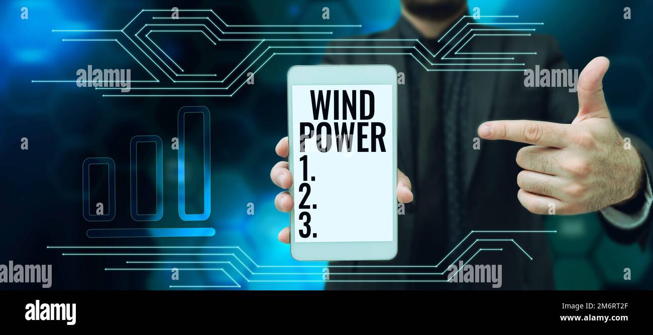 Writing displaying text Wind Power. Business concept use of air flow to provide mechanical power ...