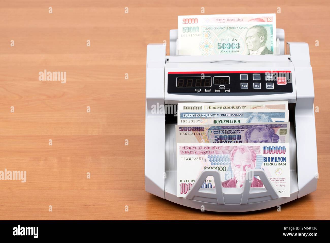 Old Turkish money in the counting machine Stock Photo - Alamy