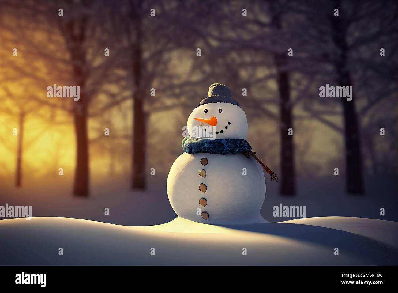 Cute snowman in winter landscape Stock Photo - Alamy