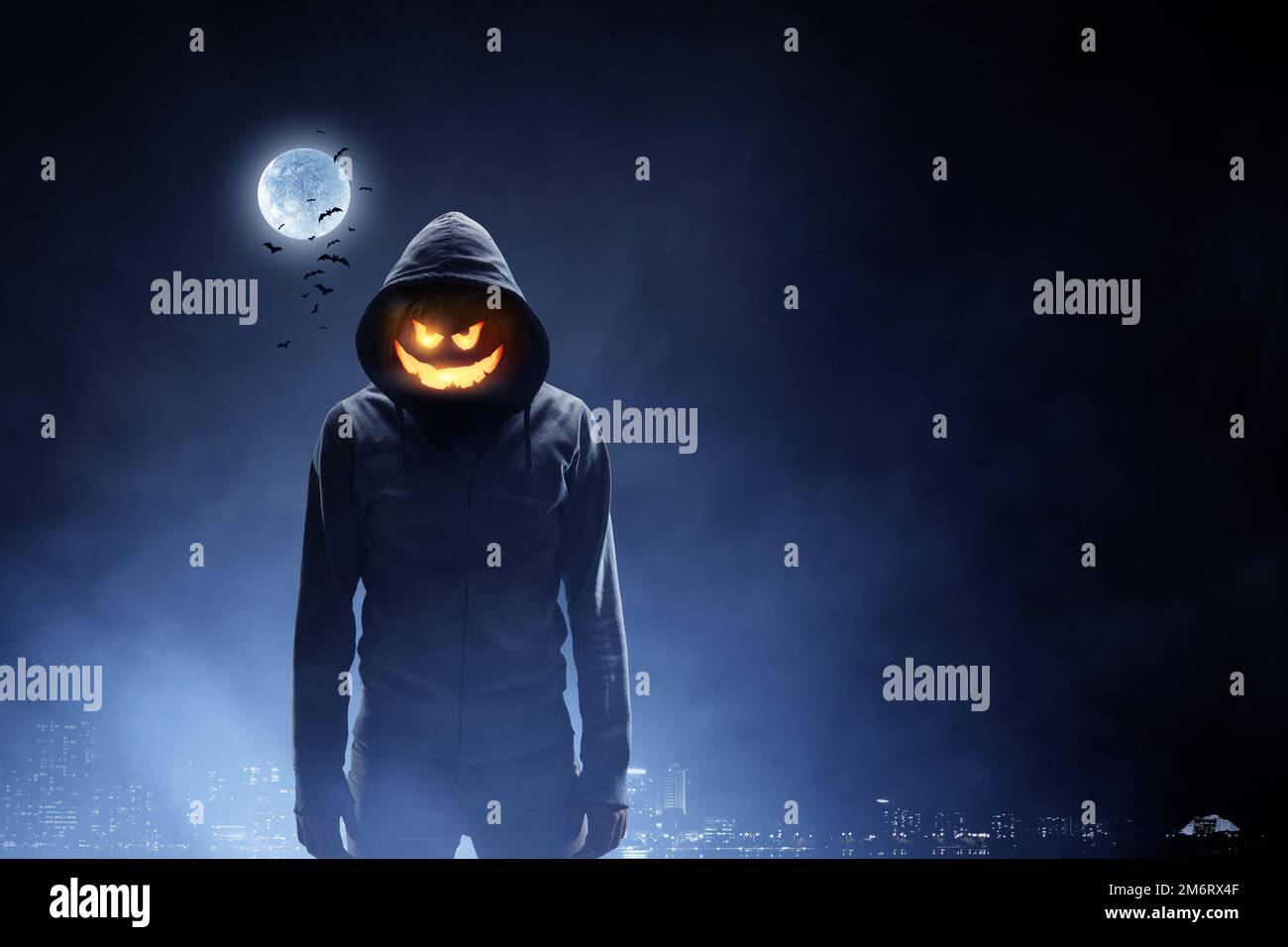 Scary and creepy male monster with gouged eyes looking like a skull ...