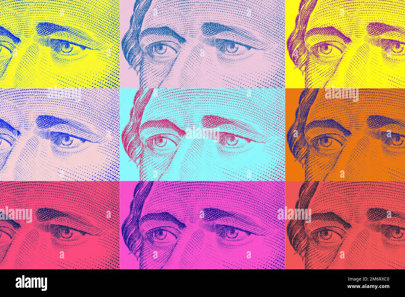 Contemporary artwork close up president banknotes face. Digital texture ...