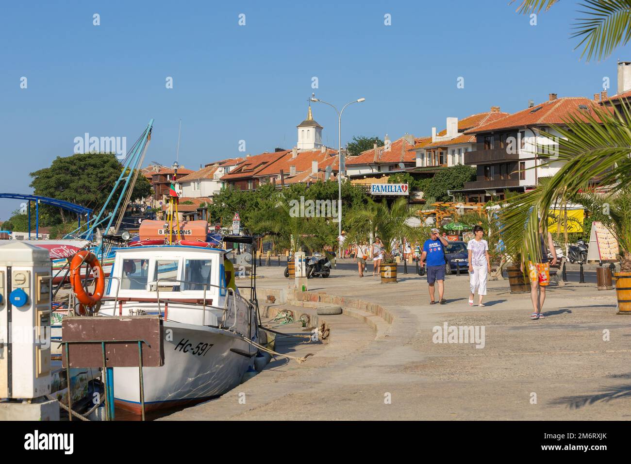 Port and boats view in Nessebar in Bulgaria Stock Photo - Alamy