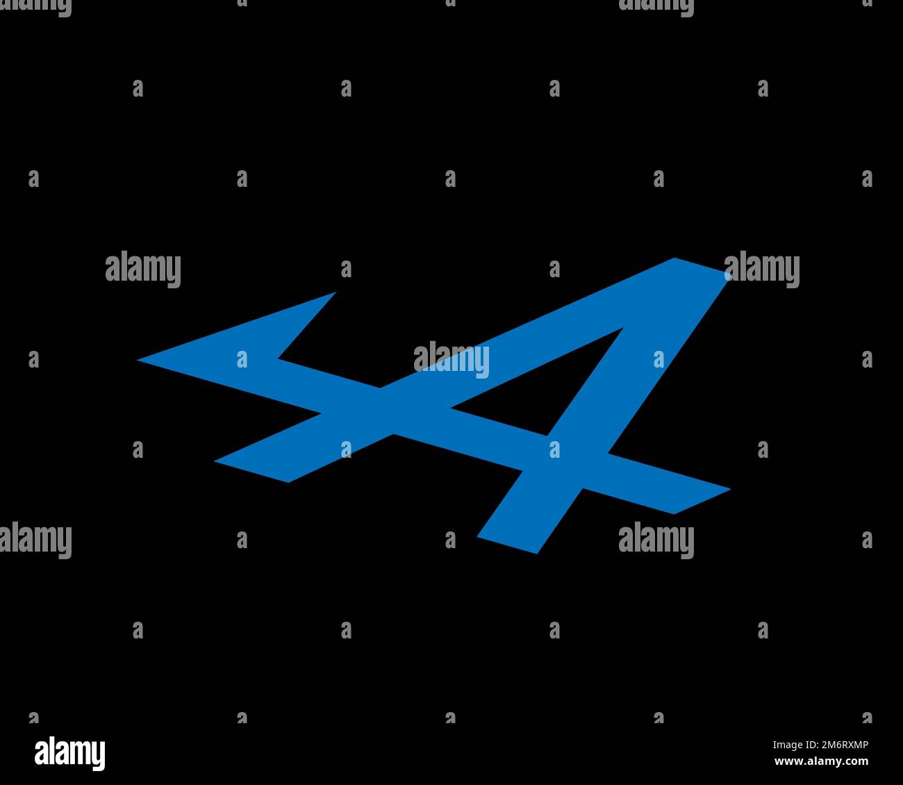 Alpine automobile, rotated logo, black background B Stock Photo - Alamy