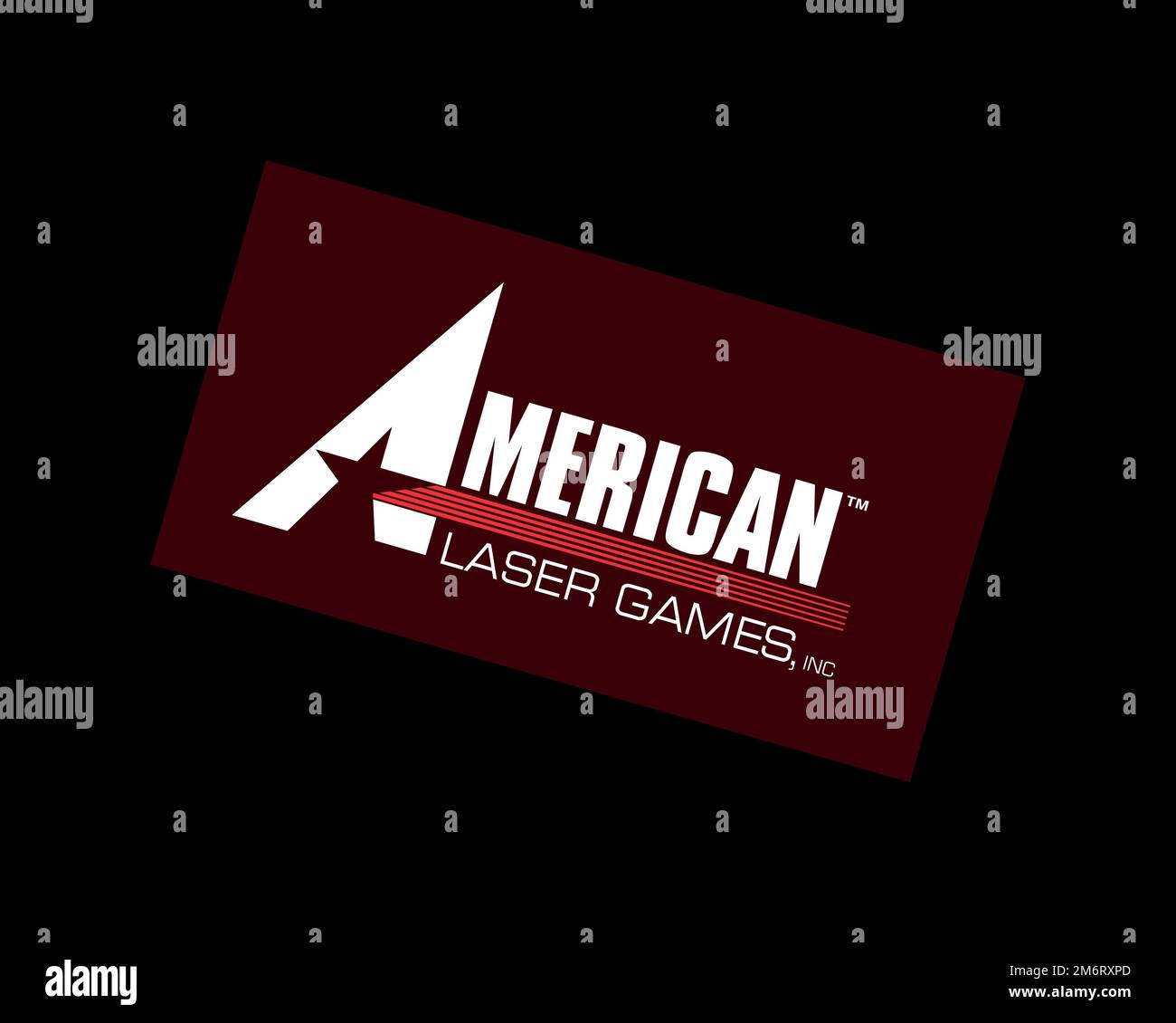 American Laser Games, rotated logo, black background B Stock Photo - Alamy