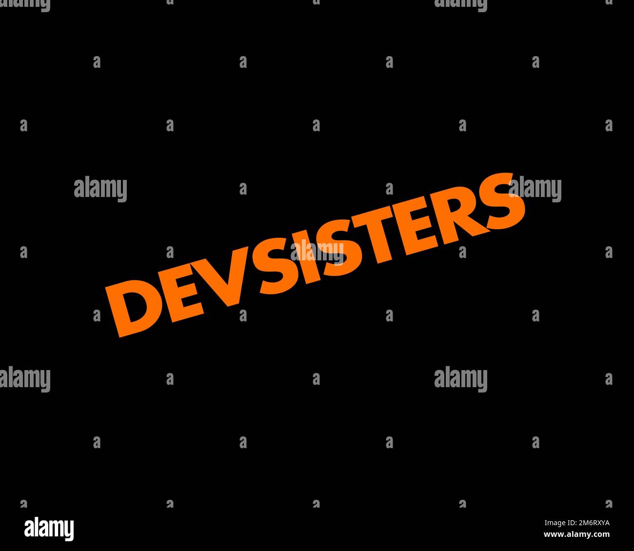 Devsisters, rotated logo, black background Stock Photo - Alamy