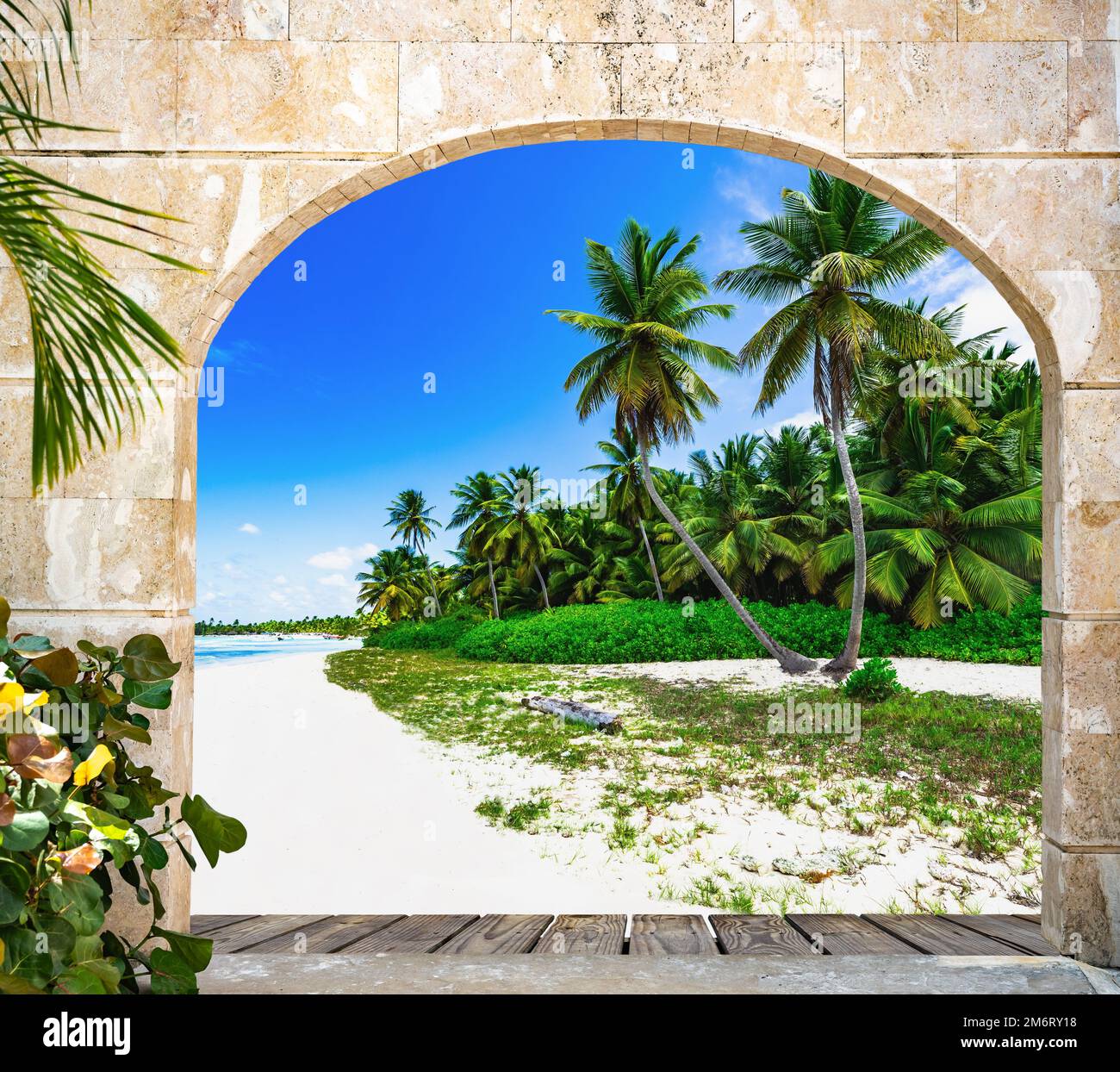 Wooden open door arch exit to the beach caribbean dominican republic ...