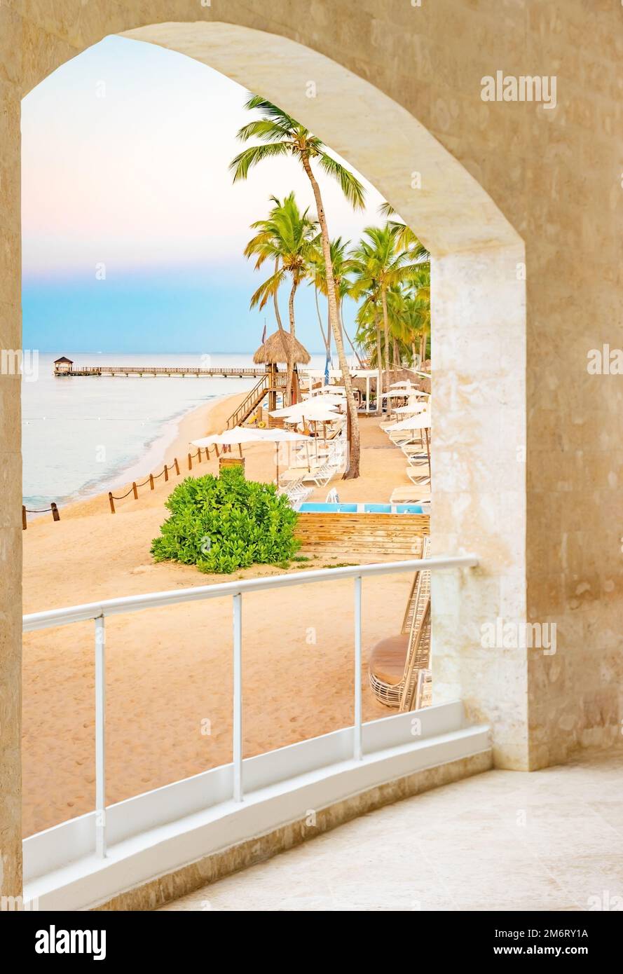 Wooden open door arch exit to the beach caribbean dominican republic ...