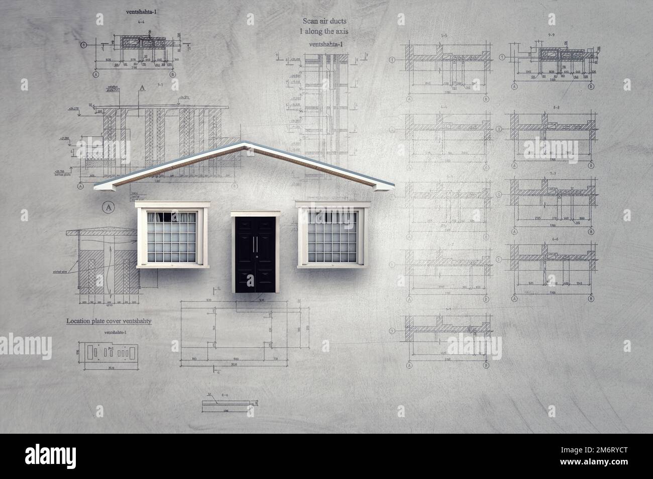 Architectural plan,technical project drawing . Mixed media Stock Photo ...