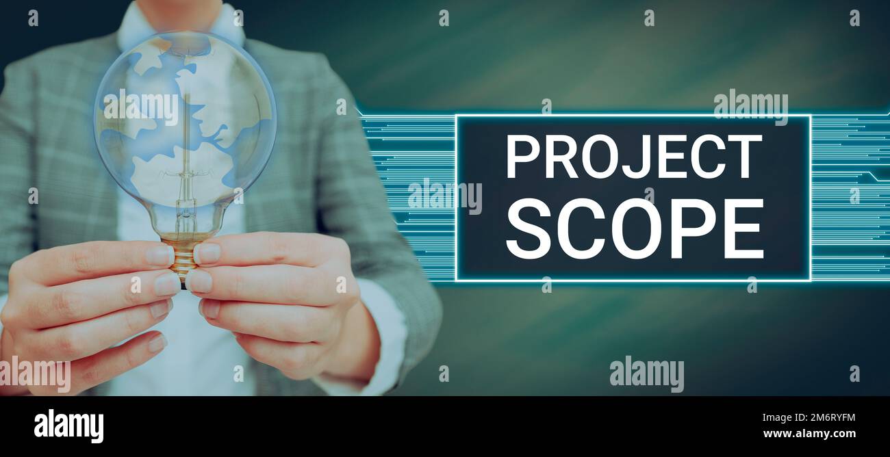 Hand writing sign Project Scope. Word Written on evaluation of work ...