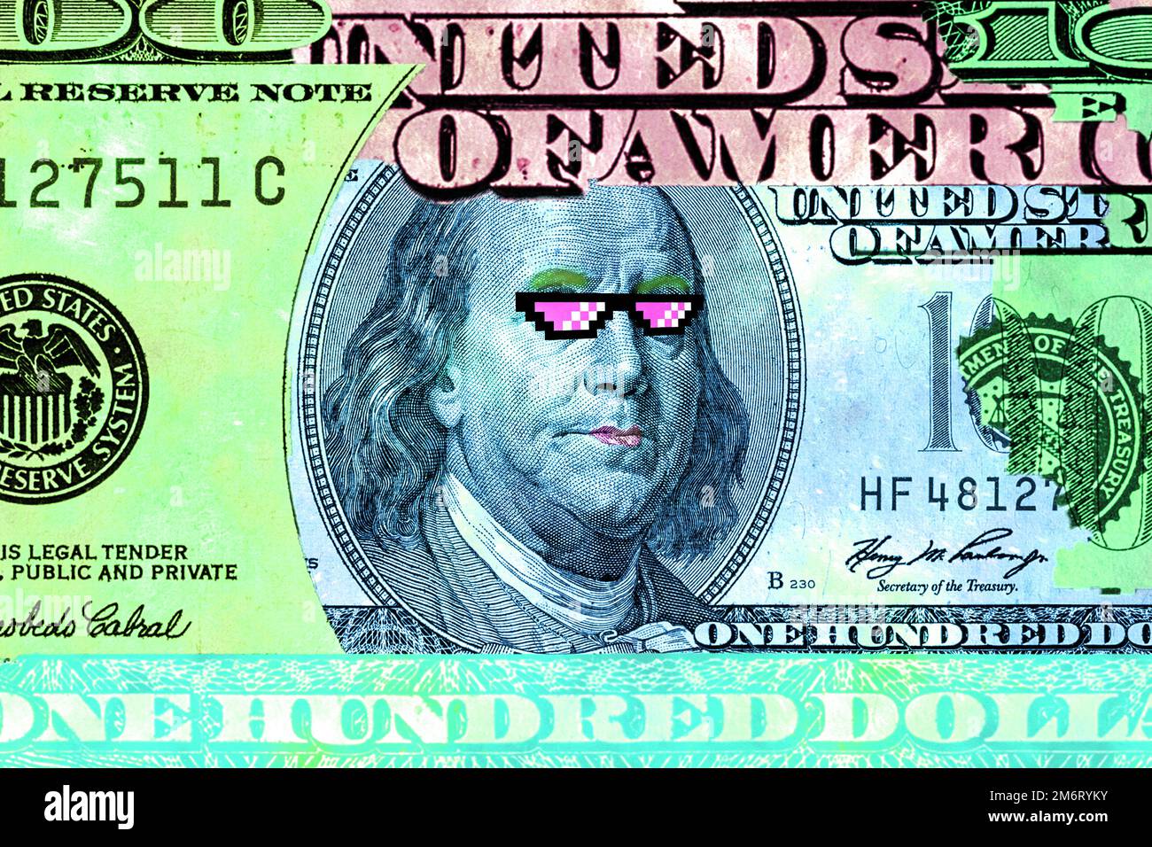 Contemporary artwork background with colored banknote. Digital texture ...