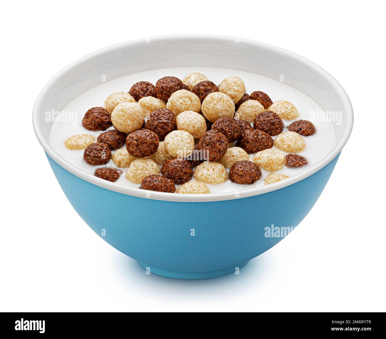 Corn balls mix with milk isolated on white background Stock Photo - Alamy