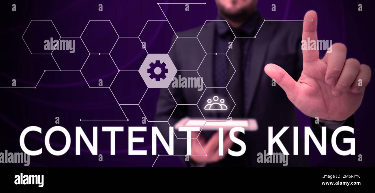 Writing displaying text Content Is King. Internet Concept Content is ...