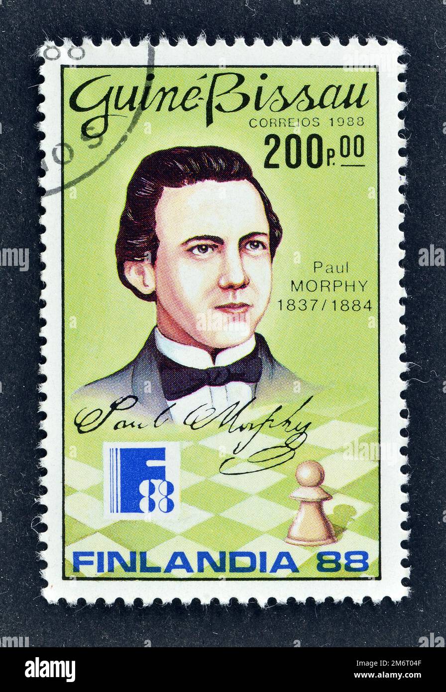 Cancelled postage stamp printed by Guinea Bissau, that shows Paul ...