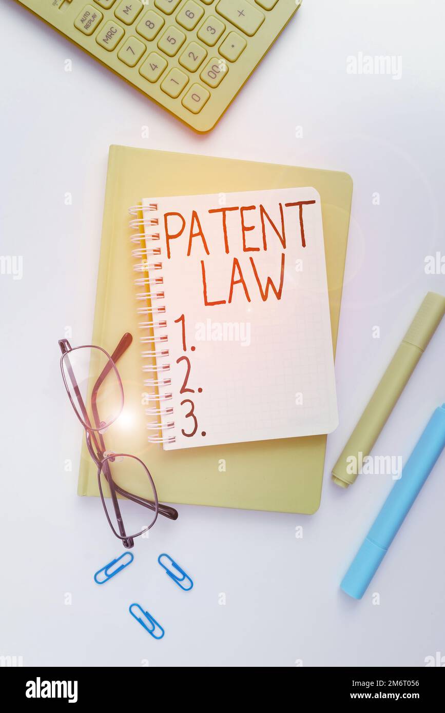 Text caption presenting Patent Law. Concept meaning deals with an ...