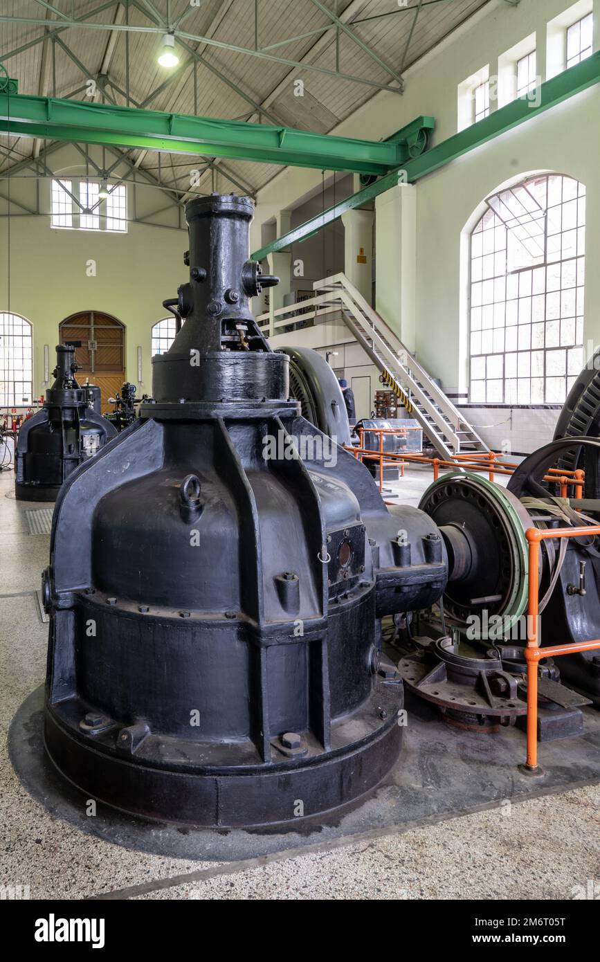 Machine hall of a hydropower plant with generators Stock Photo - Alamy