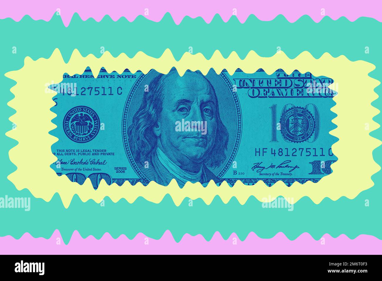 Contemporary artwork background with colored banknote. Digital texture ...