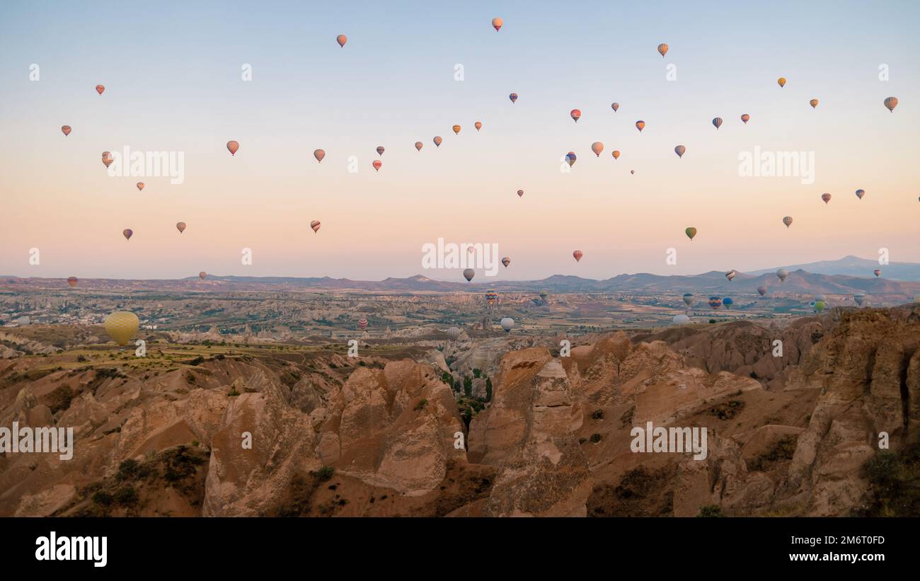 Turkey balloons Cappadocia Goreme Kapadokya , Sunrise in the mountains ...