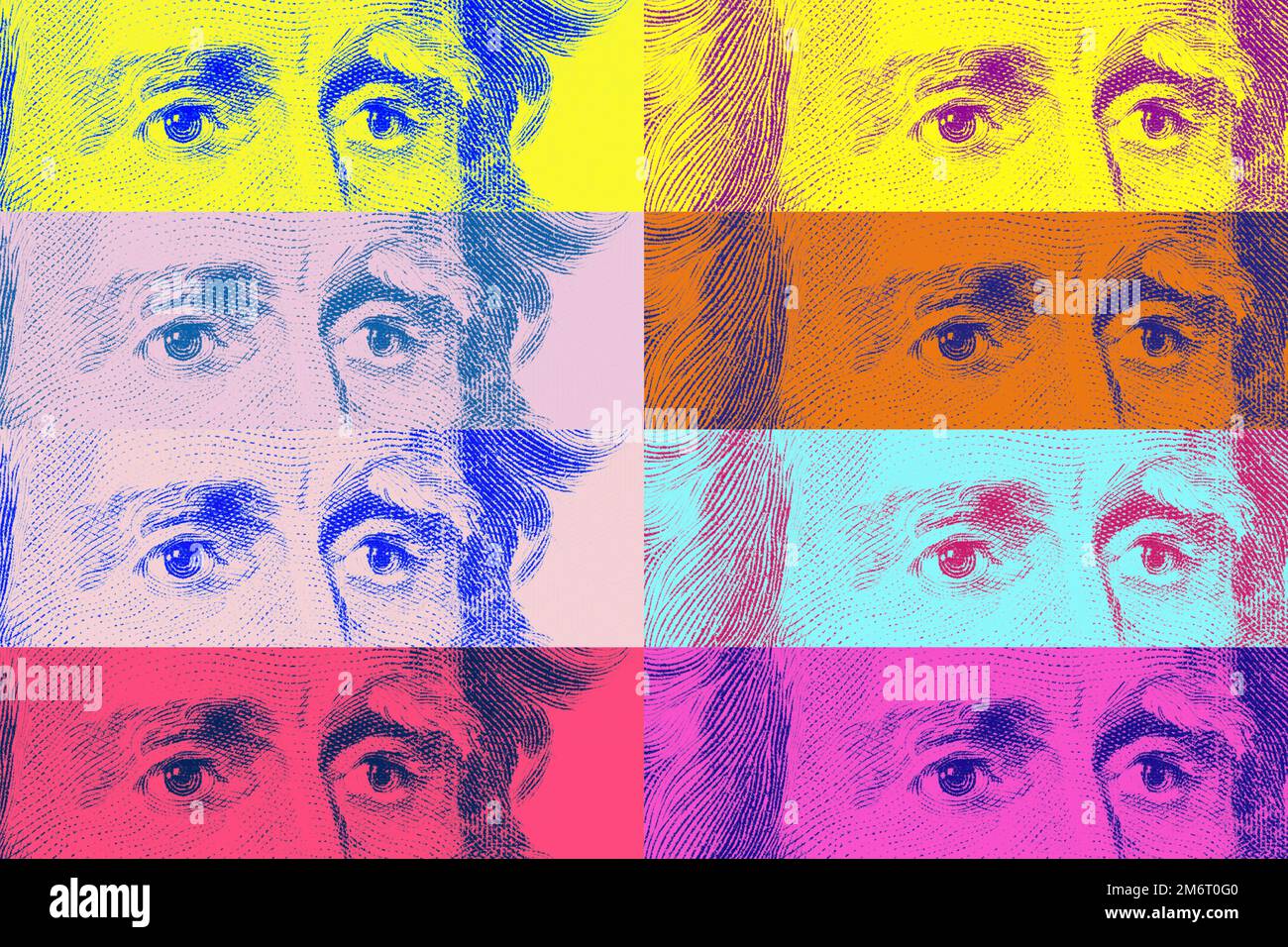 Contemporary artwork close up president banknotes face. Digital texture ...