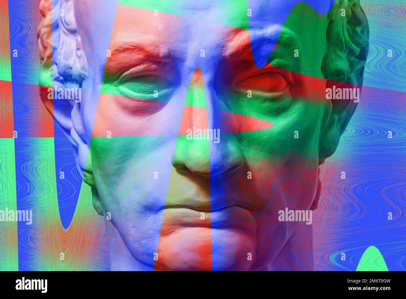 Antique sculpture of human face in artificial intelligence pop art ...