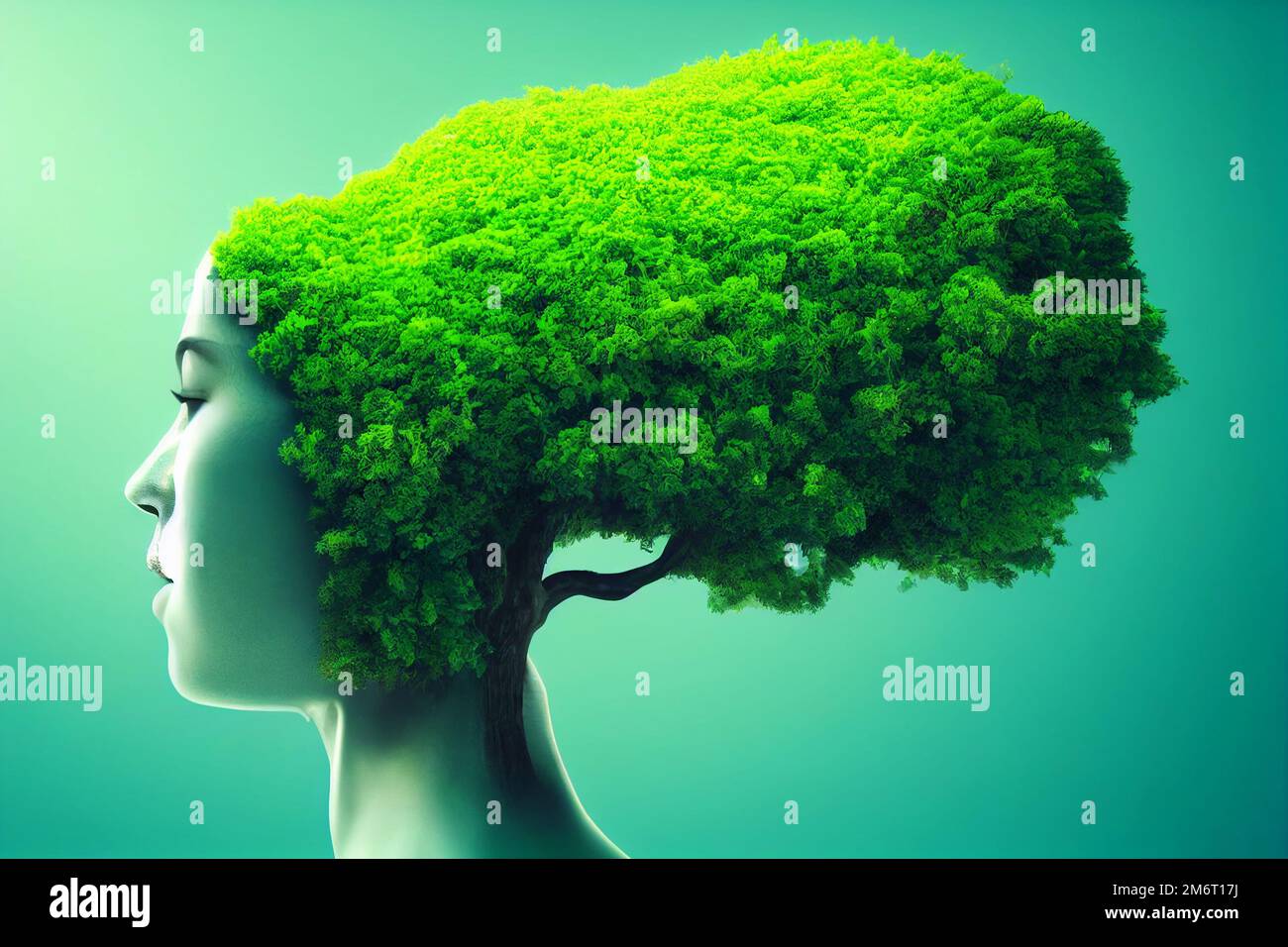 Green tree growing out of female head global warming awarness Stock ...