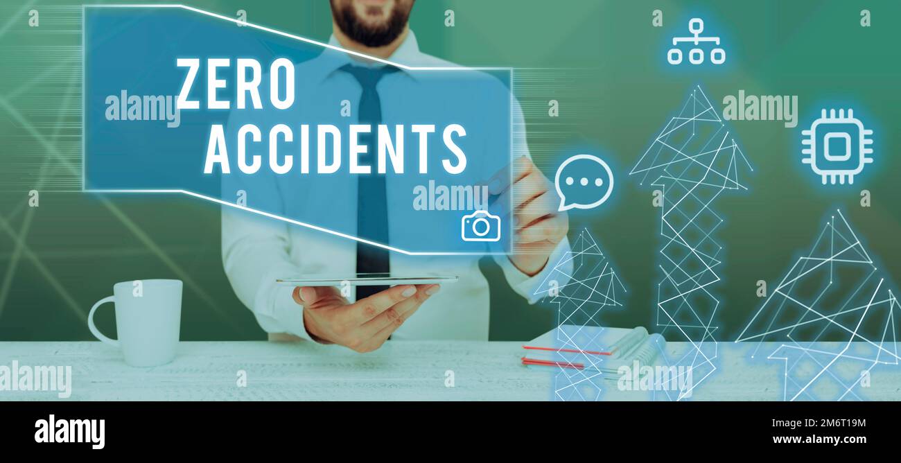 Text caption presenting Zero Accidents. Word for important strategy for ...