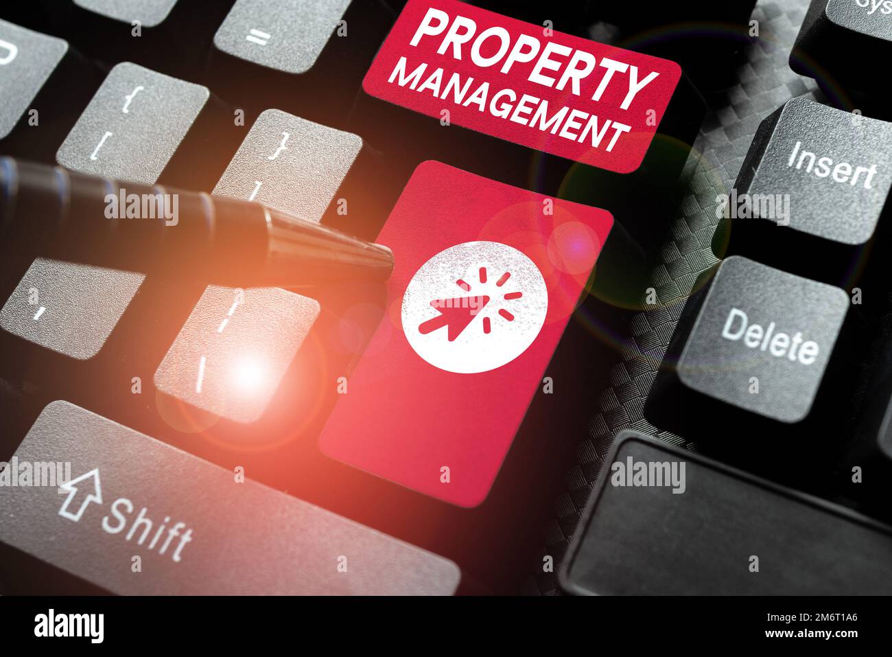 Sign displaying Property Management. Internet Concept Overseeing of Real Estate Preserved value ...