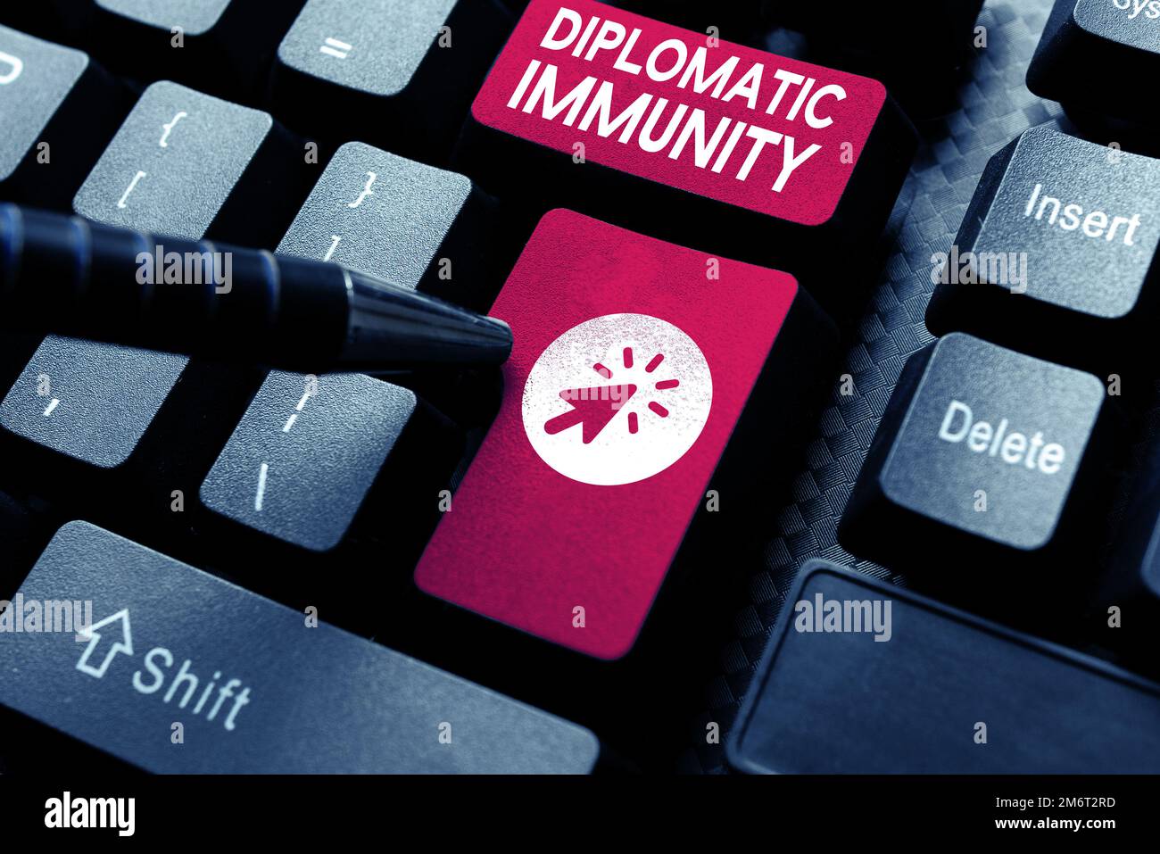 Text sign showing Diplomatic Immunity. Conceptual photo law that gives ...