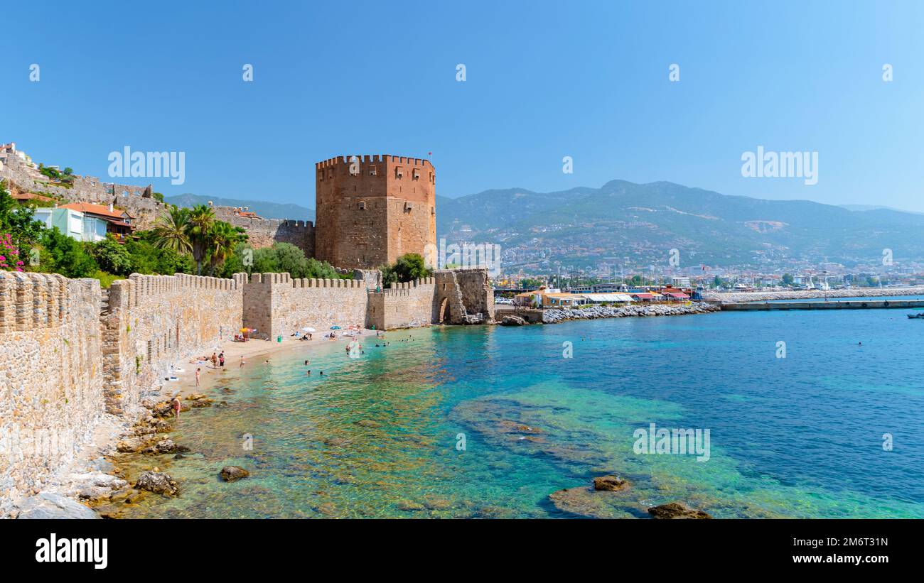 Alanya, Antalya district, Turkey shipyard from Kizil Kule tower in ...