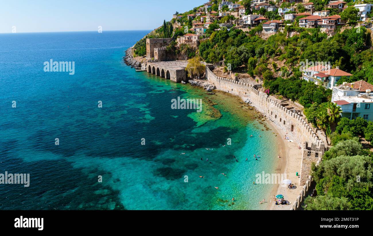 Alanya, Antalya district, Turkey shipyard from Kizil Kule tower in ...