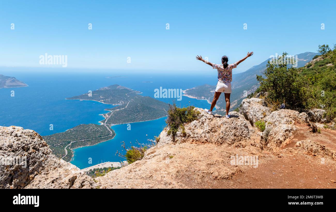 Panoramic view from the mountain over the Kas rivera ,hiking up Lycian ...