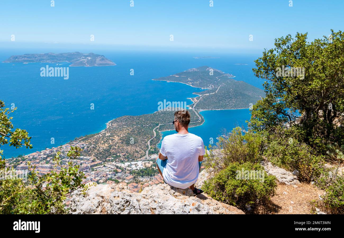 Panoramic view from the mountain over the Kas rivera ,hiking up Lycian ...