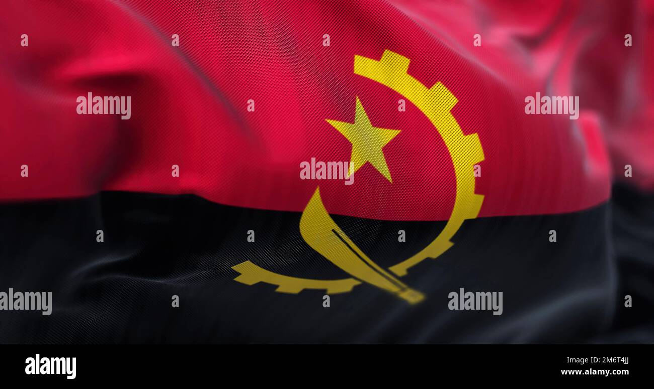Close-up view of the Angola national flag waving in the wind Stock ...