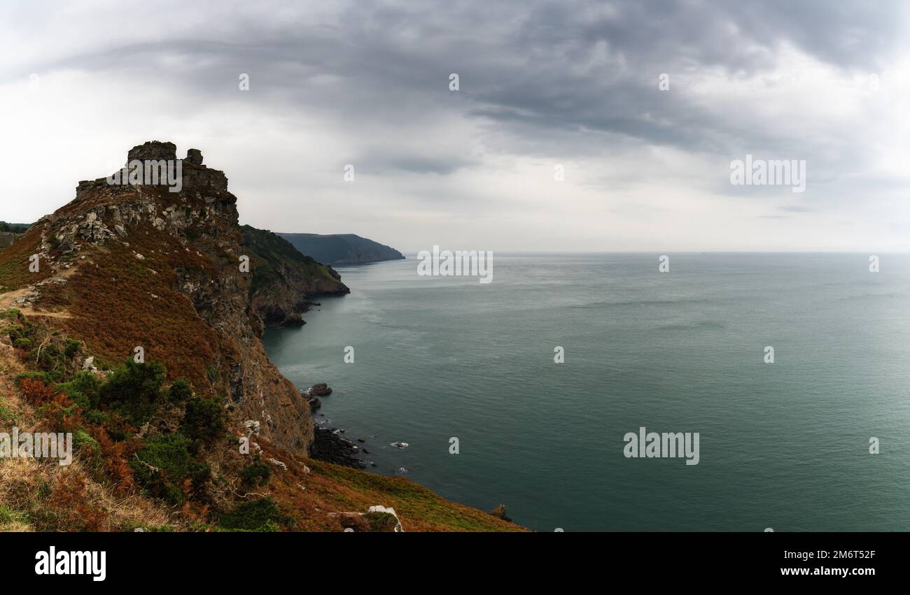 The Valley of the Rocks landscape in Exmoor in North Devon with an ...