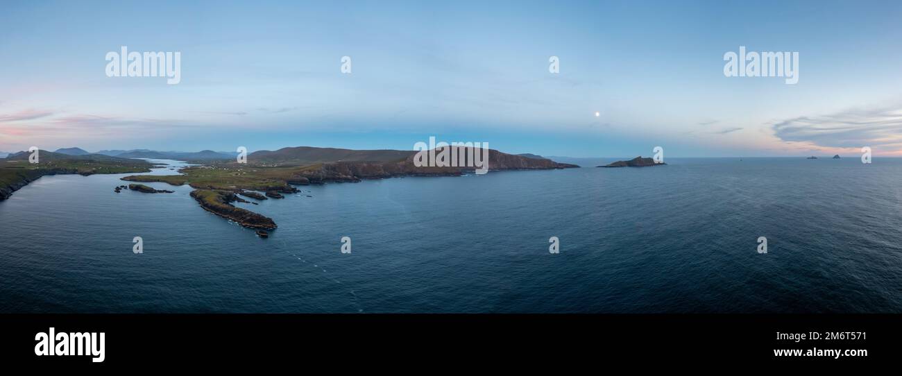 Panorama drone view of the Iveragh Peninsula with Valentia Island and ...