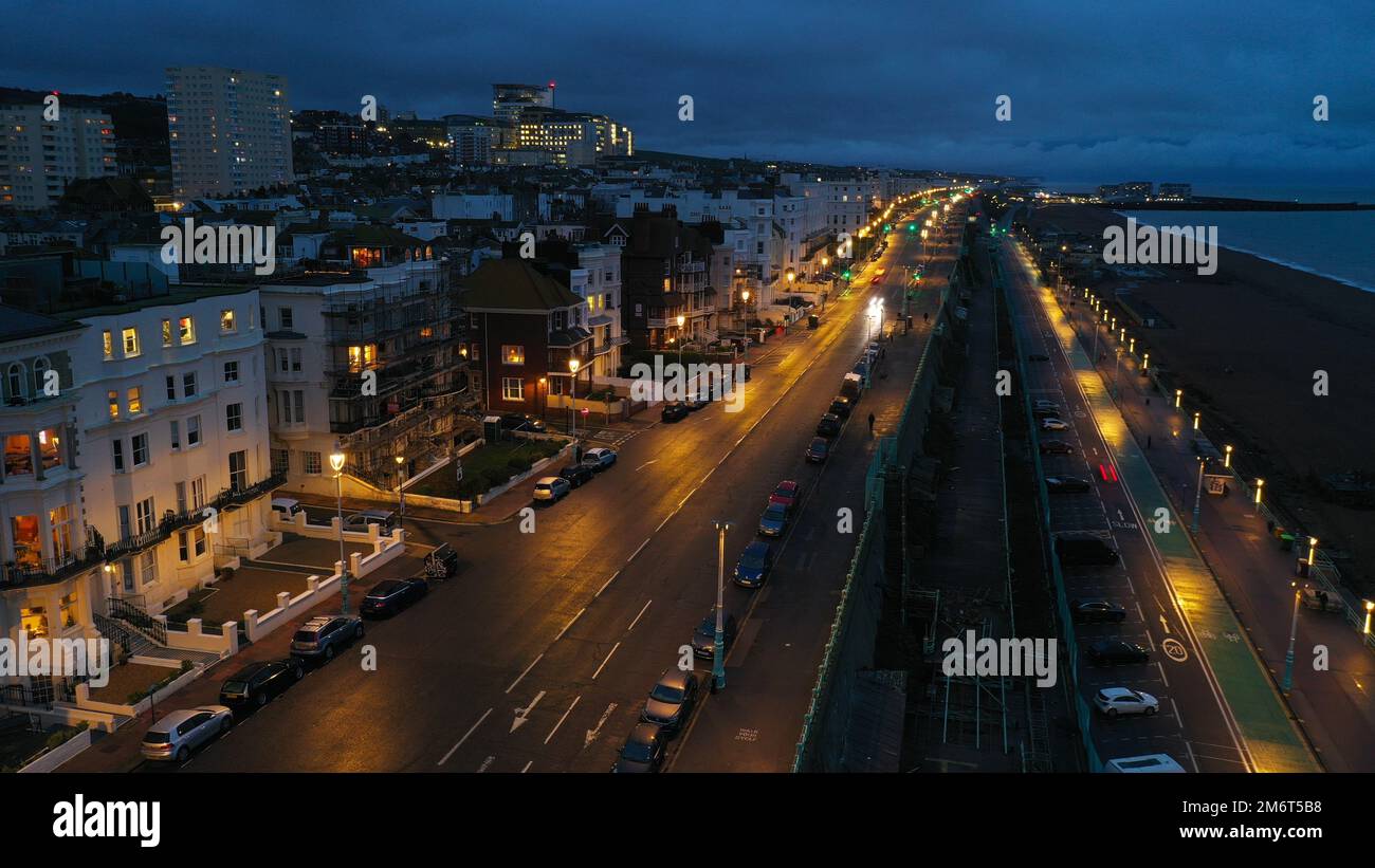 Aerial view of Brighton and Hove seafront at night Stock Photo - Alamy