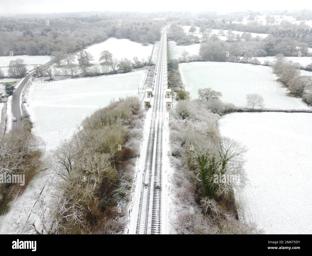 Aerial view of Ouse Valley Viaduct in the snow, winter 2022 Stock Photo ...
