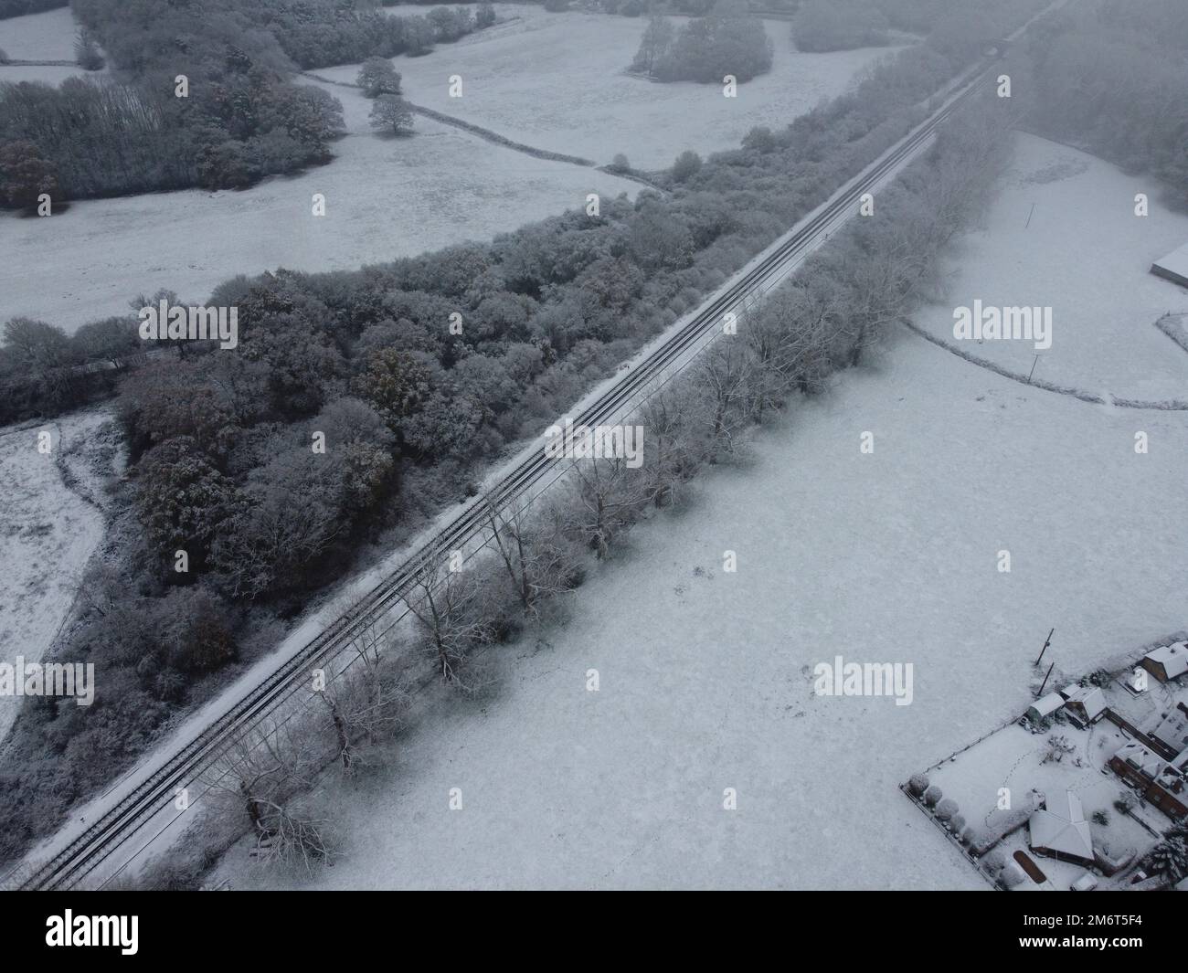 Aerial view of Ouse Valley Viaduct in the snow, winter 2022 Stock Photo ...