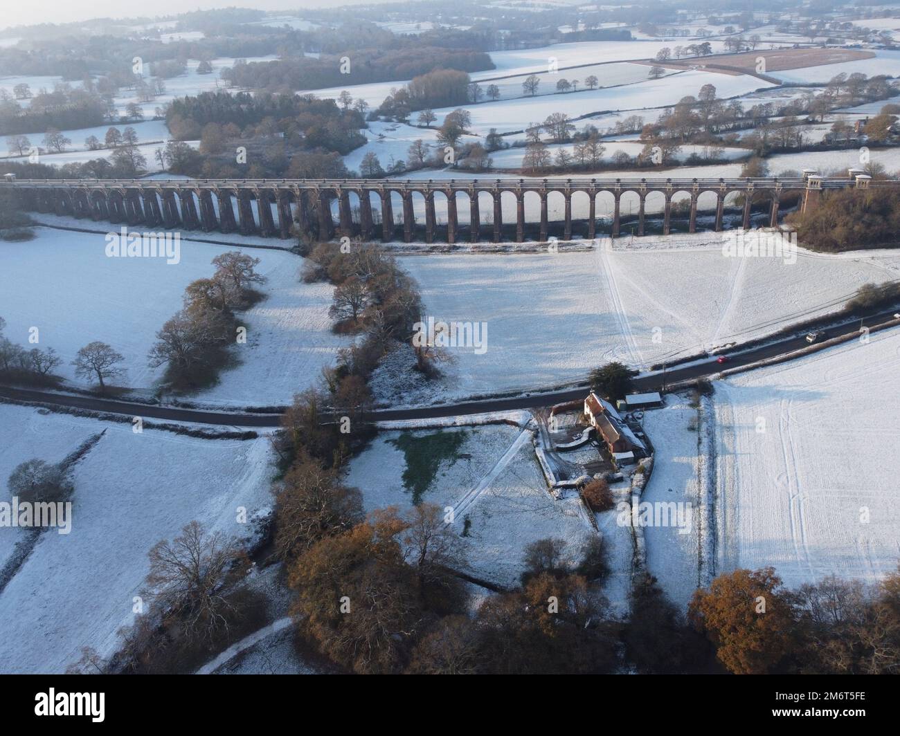 Aerial view of Ouse Valley Viaduct in the snow, winter 2022 Stock Photo ...