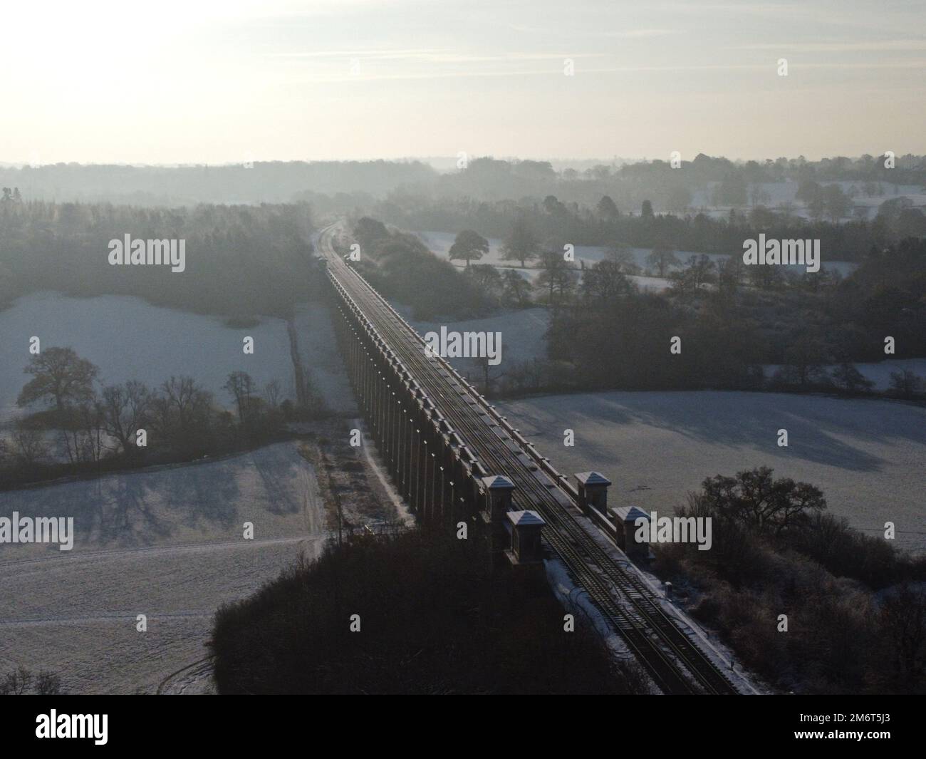 Aerial view of Ouse Valley Viaduct in the snow, winter 2022 Stock Photo ...