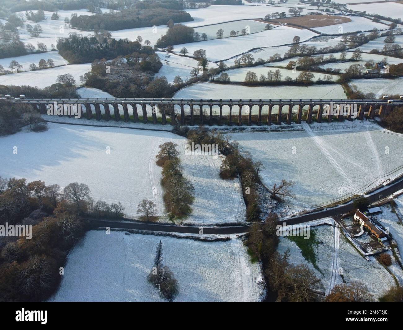 Aerial view of Ouse Valley Viaduct in the snow, winter 2022 Stock Photo ...